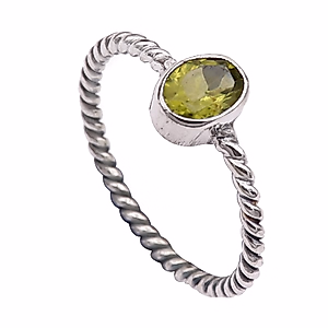 Silver Band Solid 925 Sterling Silver Peridot Gemstone Ring Handmade for Women by Goyal Exports SRG337E (US-9)