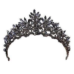 Beaupretty Baroque Queen Crown Crystal Wedding Crown for Women Gothic Baroque Crown Vintage Headband Luxury Headpiece for Wedding Prom Halloween Costume(Black)