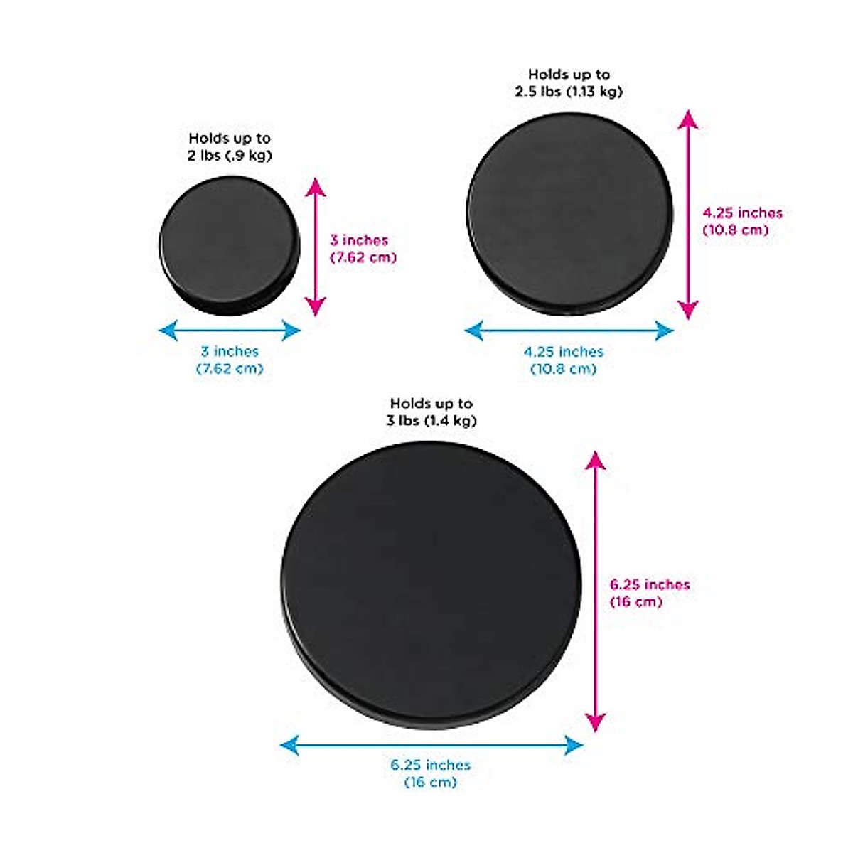 MELANNCO Round MDF Wall Hook, Set of 3, Black