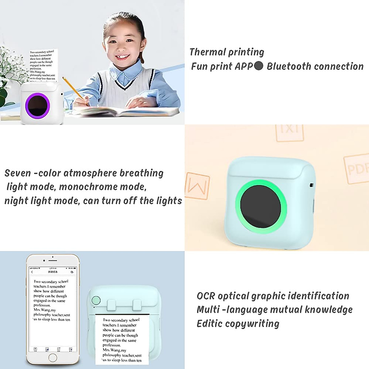 Portable Sticker Printer - Mini Instantly Print Customized Sticker, Bluetooth Wireless Sticker Printer for Office Home Organization, Pocket Thermal Printer Compatible with iPhone/Android (White)