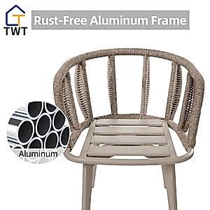 TWT Outdoor Dining Chairs Set of 8 - Aluminum Patio Chairs with Armrest & Wide Seat, All Weather 350 lbs Capacity Rope Indoor Outside Chair for Porch, Garden