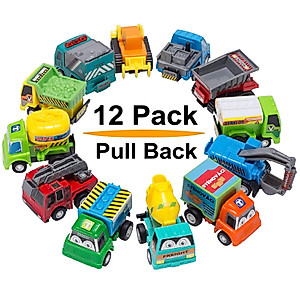Laxdacee Pull Back Car,12 Pack Assorted Mini Plastic Construction Vehicle Set, Car Truck Toy for Kids, Boy, Girl, Child Birthday Party Favors, Goody Bag, Prizes, Pinata Filler Supplie