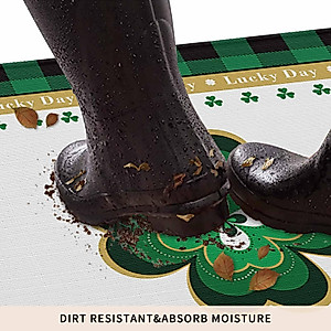 St. Patrick's Lucky Day Clovers Shamrock Doormat Rugs Outdoor/Indoor Green Green Buffalo Check Plaids Non-Slip Entrance Welcome Mat for Front Door/Bathroom/Kitchen/Bedroom/Patio/Entryway,18"x30",