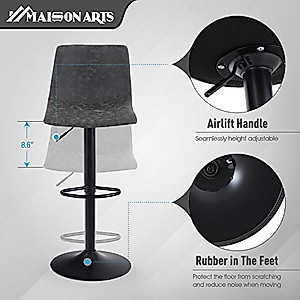 MAISON ARTS Swivel Bar Stools Set of 2 for Kitchen Counter Adjustable Counter Height Bar Chairs with Back Tall Barstools PU Leather Kitchen Island Stools, 300 LBS Bear Capacity, Grey