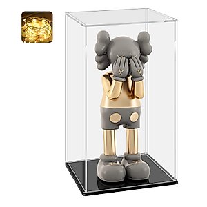 LANSCOERY Acrylic Display Case, Assemble Showcase Display Box for Collectibles, with Dustproof & Seamless Display Design, 6x6x10inch Black Base