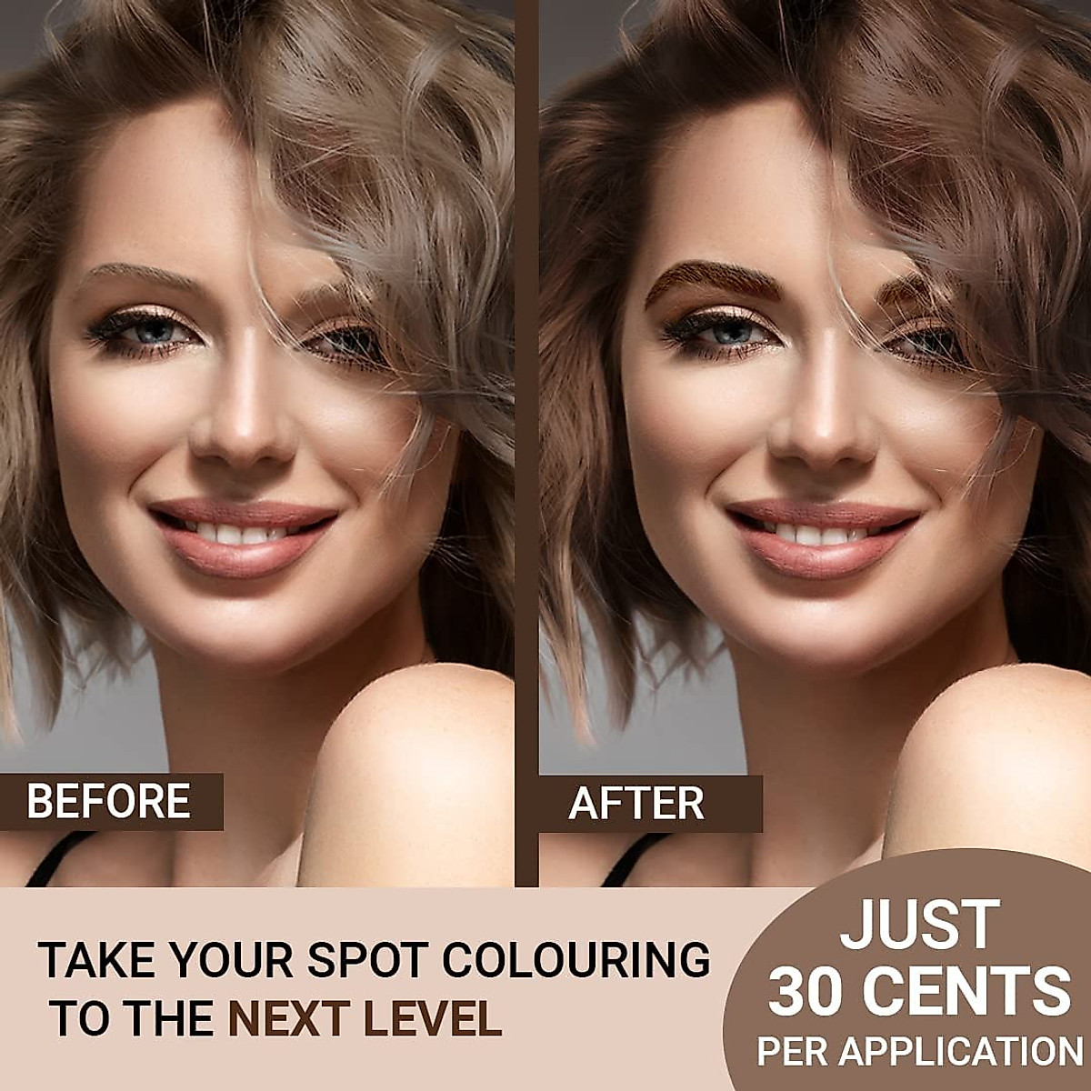 MinaiBrow Instant Hair Dye Kit Dark Brown | Natural Spot Coloring Tinting Powder with Duo Angled Brush, Water & Smudge Proof | 100% Grey Coverage Upto 30 Applications