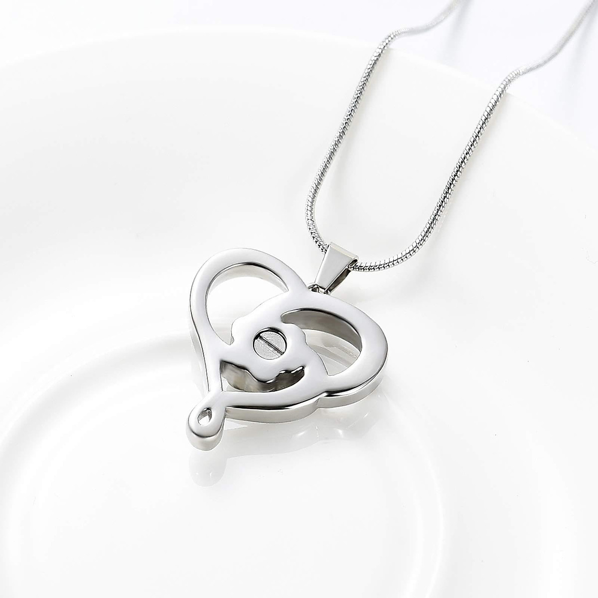 ADENLA Crystal Heart Urn Necklaces Cat Dog Paw Print Cremation Ashes Holder Pendant Necklace Pet Paw Footprint Ash Urn Jewelry for Pet