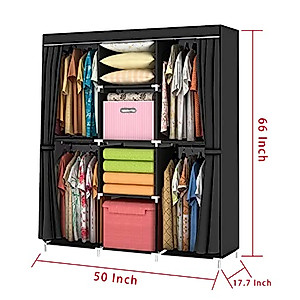 YOUUD Portable Closet Wardrobe Storage Closet Clothes Portable Wardrobe Storage Closet Organizer Portable Closets Wardrobe Closet Organizer Shelf Wardrobe Clothes Organizer Standing Closet Black…