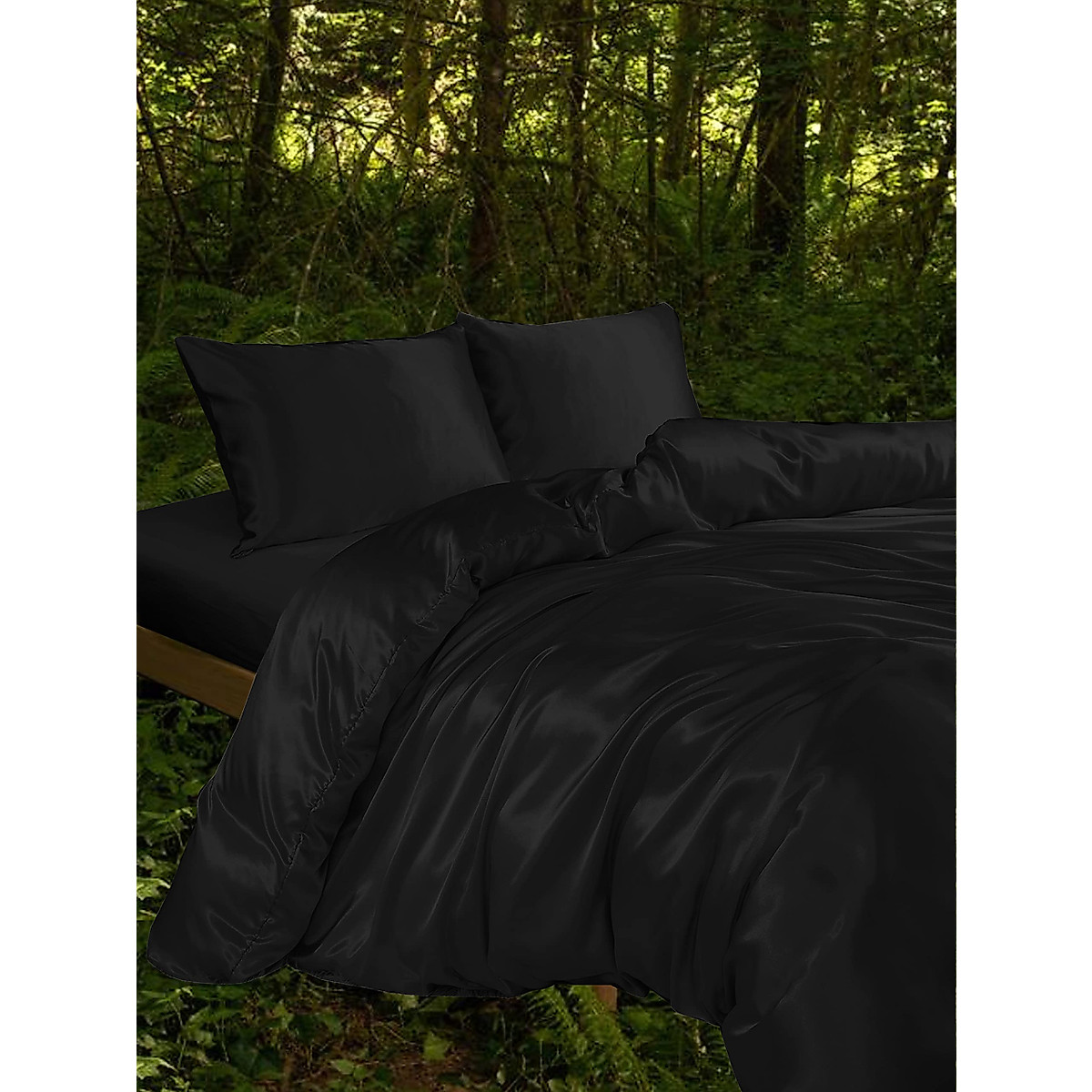 Linenwalas Tencel Lyocell Duvet Cover Set with Deep Pocket Fitted Sheet, Viscose Made from Eucalyptus Soft, Lightweight and Breathable Complete Halloween Black Bedding Set (Jet Black,California King)