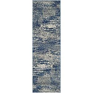 SAFAVIEH Evoke Collection 2'2" x 7' Navy/Ivory EVK272A Modern Abstract Non-Shedding Living Room Entryway Foyer Hallway Bedroom Runner Rug