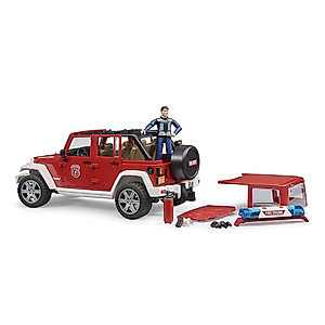 Bruder Jeep Rubicon Fire Rescue Vehicle with Electronic Emergency Siren Sounds and Fireman Figurine