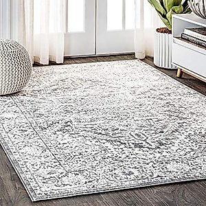 JONATHAN Y MDP100A-8 Modern Persian Vintage Medallion Indoor Area -Rug Country Floral Easy -Cleaning Bedroom Kitchen Living Room, 8 X 10, Light Grey