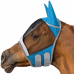 SmithBuilt Comfort Fly Mask with Ears for Horses (Teal, Pony) - Fleece Padding, Fine Mesh, UV Protection