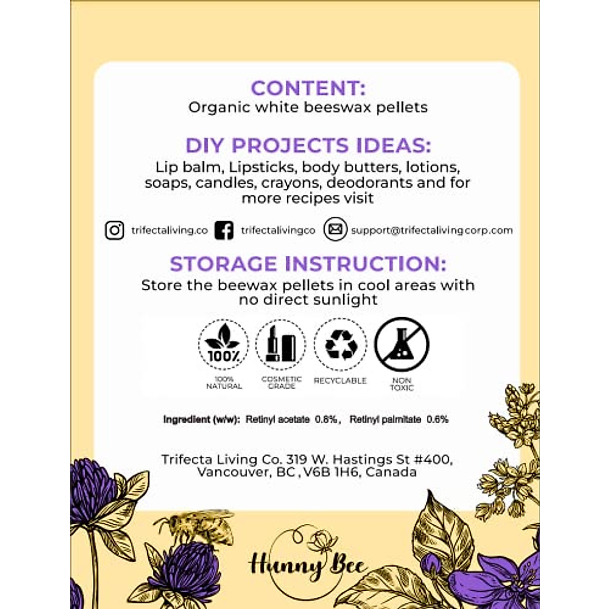 HUNNYBEE Beeswax Pellets 1LB, 100% Organic Bees Wax for DIY Candles, Skin, Body Cream, Face, and Hair Care, Lotions Deodorant, Lip Balm and Soap Making