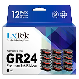 LxTek Replacement for GR24 Universal Twin Spool Calculator Ribbon use with Nukote BR80c, Sharp El 1197 P III, Porelon 11216, Dataproducts R3027 (Black/red, 12-Pack) Tray