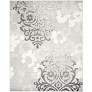 SAFAVIEH Adirondack Collection 8' x 10' Silver / Ivory ADR114B Floral Glam Damask Distressed Non-Shedding Living Room Bedroom Dining Home Office Area Rug