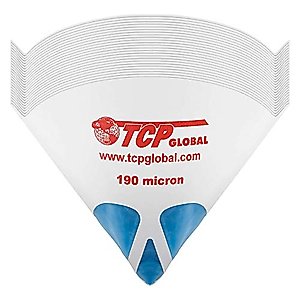 TCP Global 50 Pack of Paint Strainers with Fine 190 Micron Filter Tips - Premium "Pure Blue" Ultra-Flow Blue Nylon Mesh - Cone Paint Filter Screen
