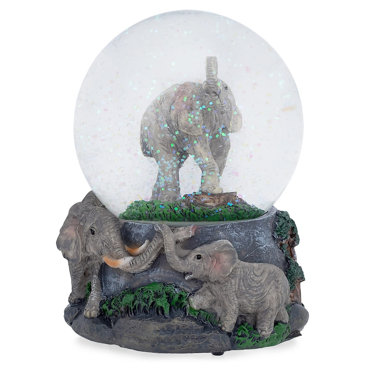 Elanze Designs Elephant Pride Family 100MM Sturdy Wind Up Musical Glitter Water Snow Globe Magical Tabletop Dresser Nightstand Figurine Decoration Plays Tune Born Free