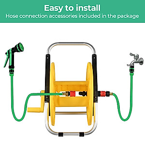 Portable Garden Hose Reel-Holds 131-Feet Hose Of 5/8-Inch,Wall/Floor Mounted 2 In1 Water Hose Holders For Outside With Hose Adapter For Outside Yard Lawn