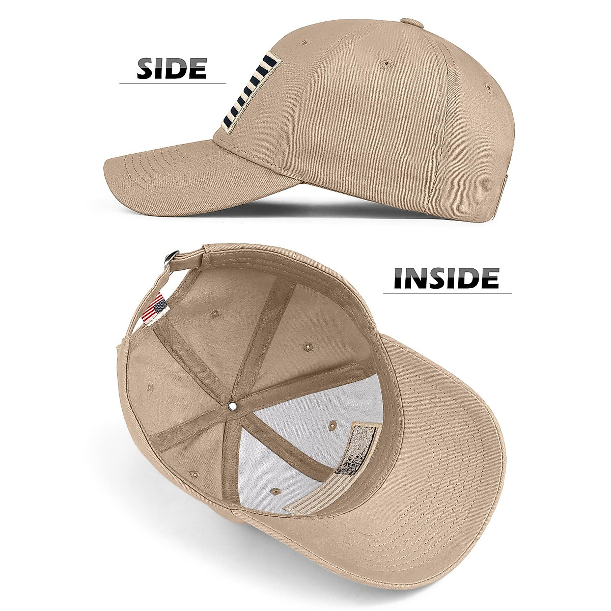 LCZTN 2 Pack American Flag Baseball Cap for Men Women,Low Profile USA Plain Dad Hat (Grey＆Khaki)