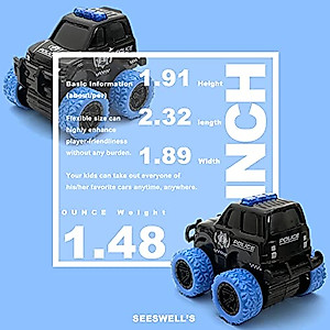 SEESWELL Pull Back Die-cast Alloy City Police Car Vehicles Playset, Monster Truck,Friction Powered Toy Cars,4 Pack,Toys for 3+ Years Old Kids,Christmas/Birthday Gift for Boys & Girls,Party Favors…
