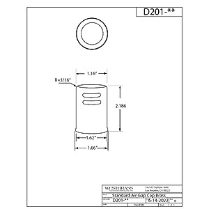 Westbrass D201-07 1-5/8" x 2-1/4" Soild Brass Air Gap Cap Only, Non-Skirted, Satin Nickel