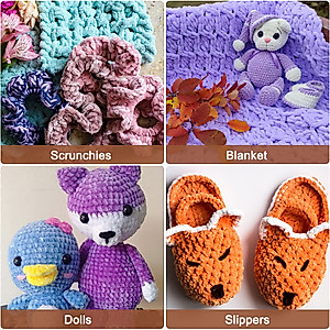 HARFINGTON 1Skein Chenille Yarn Blanket Yarn 100g/3.5oz Gauge #6 Super Bulky Polyester Soft Knitting for Crochet Weaving Bag Scarf Hat, Dark Green