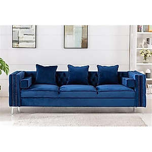 Legend Vansen Velvet Sofa sectional for Living Room with Ottoman Chaise Reversible L Shaped Couch Sleeper, 104", Blue