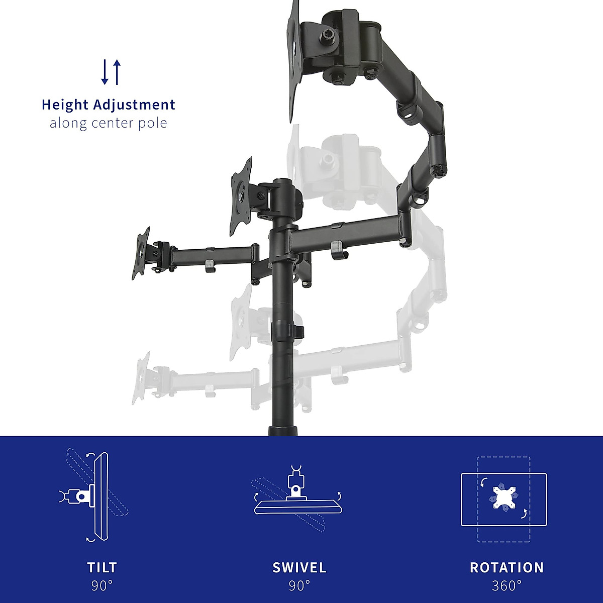 VIVO Triple Monitor Adjustable Heavy Duty Mount, Articulating Stand for 3 LCD Screens up to 24 inches STAND-V003M