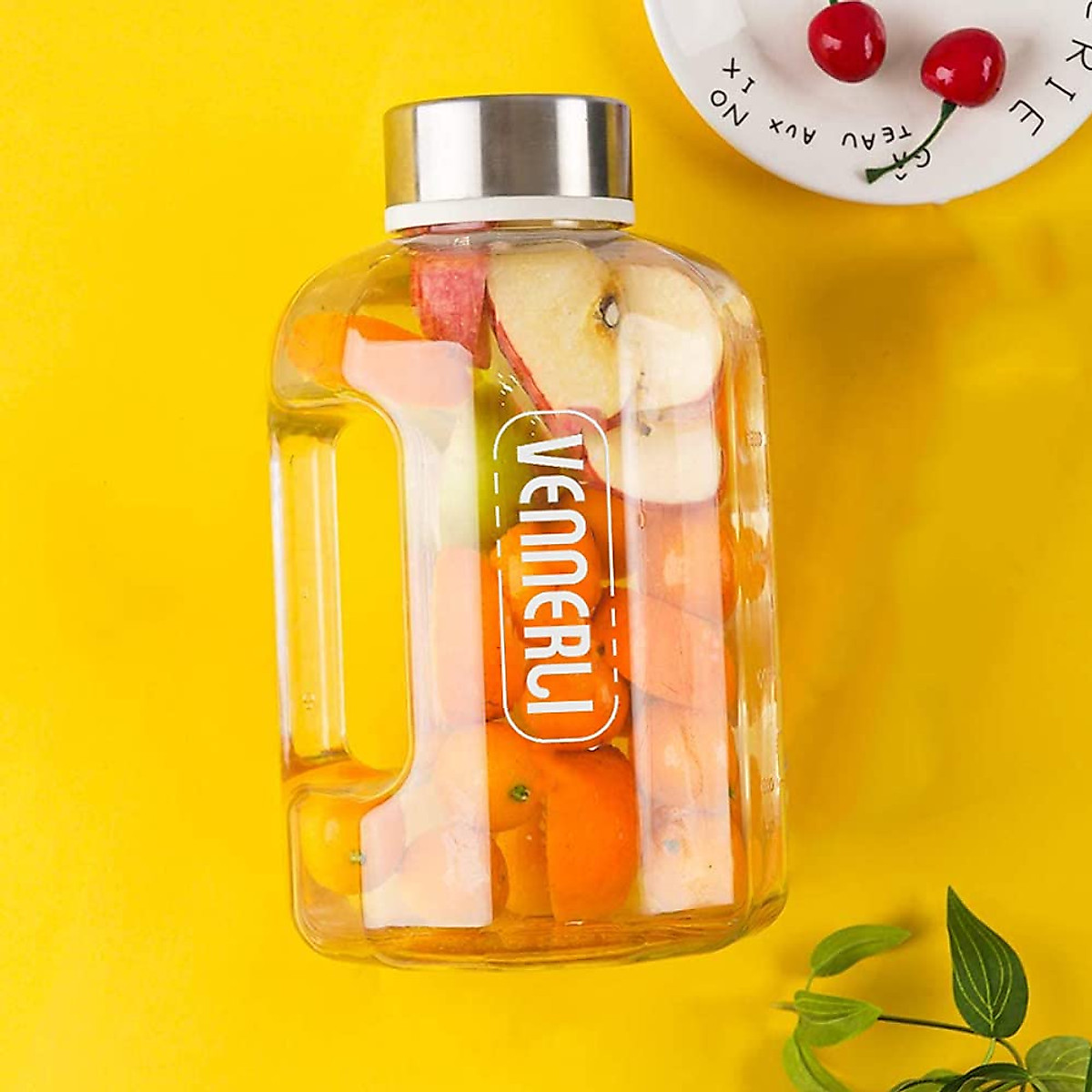 VENNERLI Half Gallon Water Bottle with Handle BPA Free Sports Water Bottles 74oz Large Plastic Water Jug 2.2L Motivational for Outdoor Hiking Camping Running (Clear)