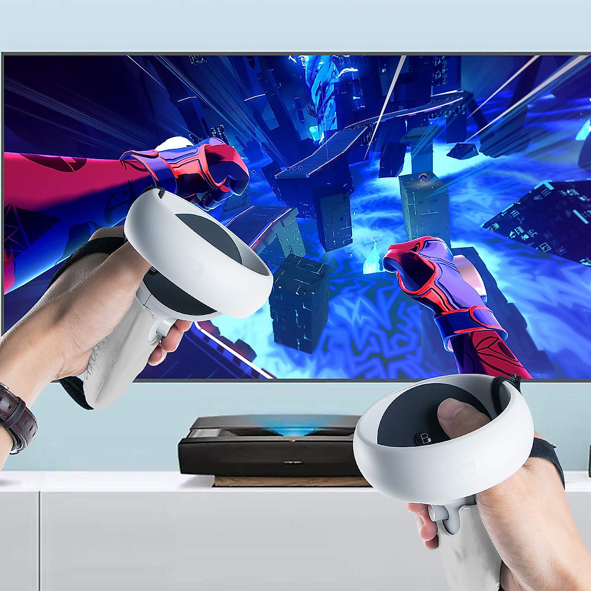 (1 Set) Orzero 1 Pair TPU Controller Cover and Nylon Strap Compatible for Quest 2, Anti-Throw Protective Adjustable Handle for VR Gaming Headset - White