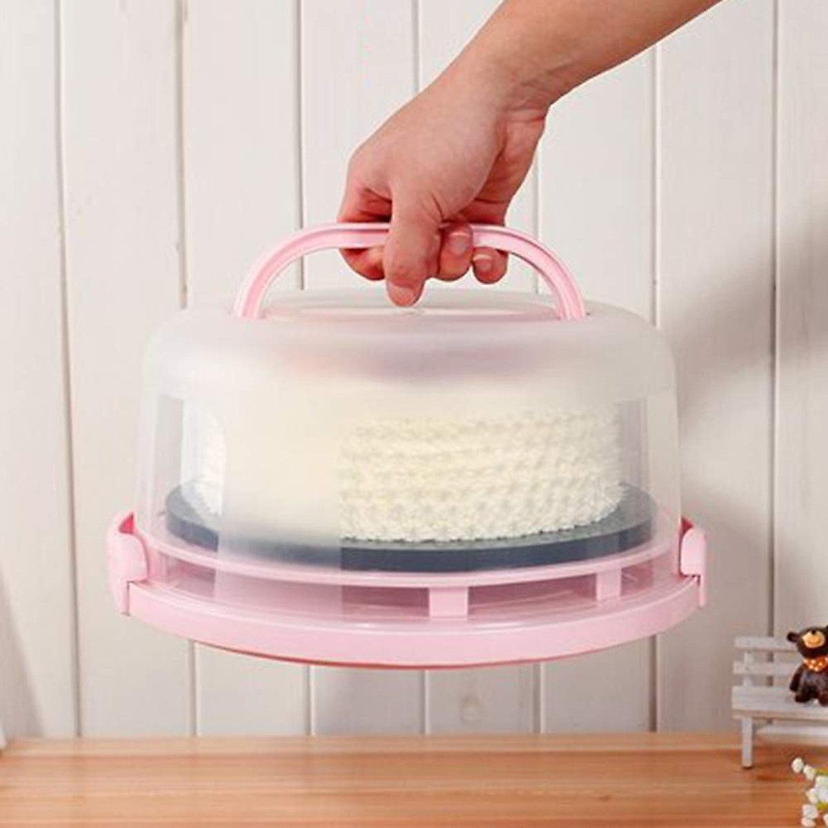 ZOAJU Plastic Cake Carrier with Handle and Removable Cupcake Holder Cake Container, Holds up to 11 Cupcakes for Transporting Pies, Cookies, Desserts(Pink)