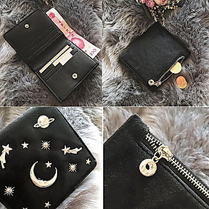 Women Velvet Starry Sky Bifold Wallet Card Holder Organizer Coin Purse with Hasp
