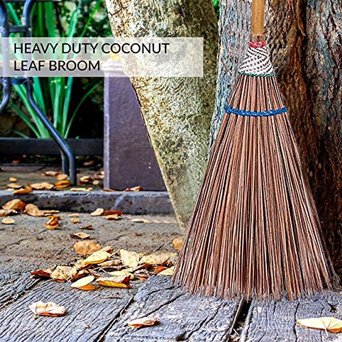 Heavy-Duty Coconut Leaf Stick Broom Outdoor Indoor Commercial Perfect for Lobby Mall Market Floor Garage Courtyard