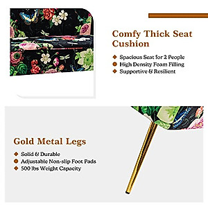 HULALA HOME Mid-Century Loveseat Sofa with Metal Legs, Comfy Upholstered Small Love Seat Couch, Floral Patterns 2-Seat Armless Couch with Tufted Back for Living Room, Apartment Small Spaces(Black)