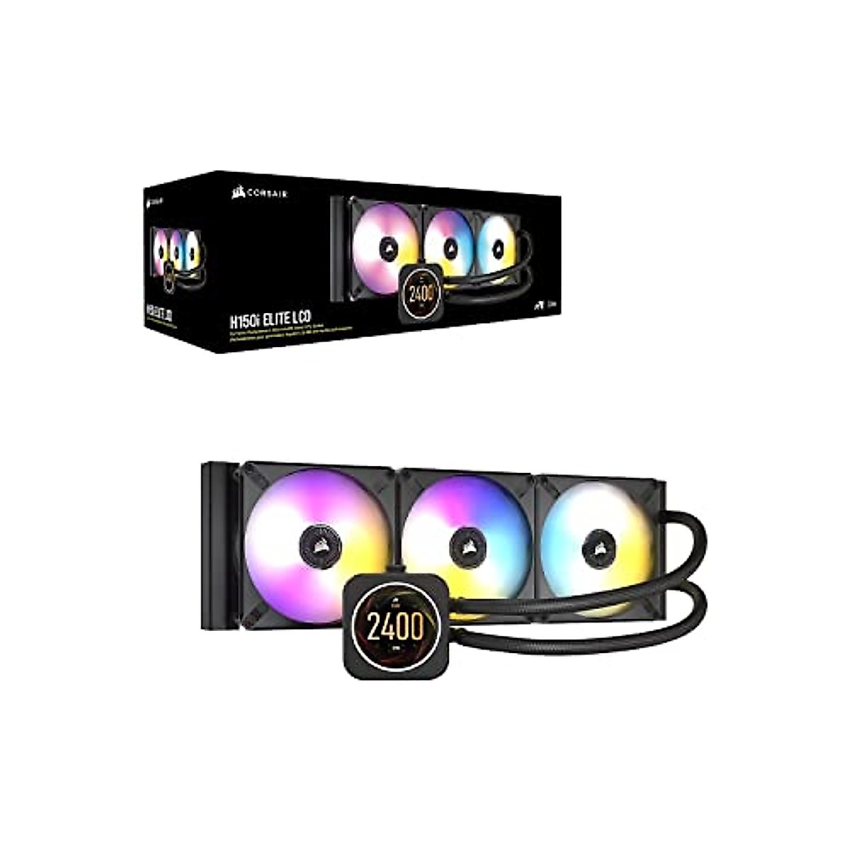 CORSAIR iCUE H150i ELITE LCD Display Liquid CPU Cooler-Custom IPS LCD Screen-48 Dynamic RGB LEDs-120mm Fans-360mm Radiator-COMMANDER CORE Smart Lighting Controller