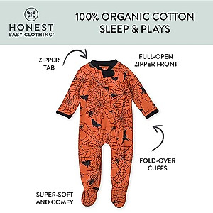 HonestBaby Sleep and Play Footed Pajamas One-Piece Sleeper Jumpsuit Zip-front PJs Organic Cotton for Baby Boys, Unisex, Batty, 0-3 Months