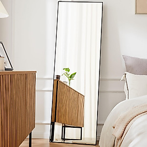 Sweetcrispy Full Length Mirror 59"x16" Full Body Floor Standing Mirror Hanging or Leaning Against Wall, Tall Wall Mirror with Stand Aluminum Alloy Frame for Bedroom Cloakroom, Black