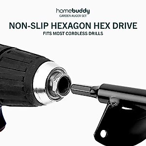 HomeBuddy Garden Auger Drill Bit Set - 3x12 and 2x7 Inch Drill Auger Bit for Planting, Hole Digging, Sturdy Bulb Planter Tool with Non-Slip Hexagon Chuck, Spiral Soil Auger