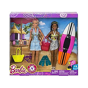 Barbie Pink Passport 2 Pack Camping Adventure Dolls Gift Set, Brown