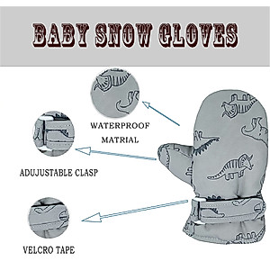 Urban Virgin Infant Baby Toddler Kids Winter Mittnes Lined Fleece Warm Waterproof Ski Snow Gloves For Boys Girls Grey Dino 6-24 Months