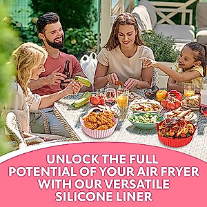 Hashimi Store Upgraded Air Fryer Silicone Liners with Heat Gloves-Pack of 2,Round Shape with Handles-Fit for 3 to 5 QT Air Fryer, Replace Paper with Silicone Air Fryer Liners (Red & Pink)