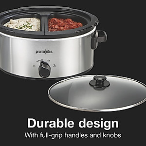 Proctor Silex Double Dish Slow Cooker with 6qt Crock and Dual 2.5qt Nonstick Insert to Cook Two Meals at Once, Dishwasher Safe Pot & Lid, Silver (33563)