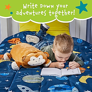 MEMORY MATES Cuddly Memory Foam Pillow Plush with Belly Pocket, Kids Pillow for Hugging Sleeping & Storing Diary, 15” Stuffed Animal & Journal Set - Jesi The Monkey