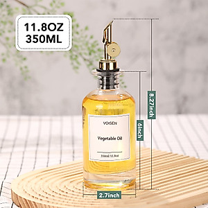 VOISEN Olive Oil Dispenser Bottle for Kitchen, Glass Oil Bottle Set of 3, Coffee Syrup Dispenser,Glass Oil Container with Metal Pourer,Funnel,42 Waterproof Labels