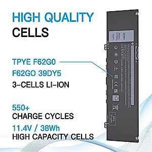 F62G0 Battery 11.4V 38Wh 39DY5 F62GO Laptop Replacement for Dell Inspiron 13 7000 7373 7370 7386 2-in-1 7380 5370 P83G P83G001 P91G P91G001 P87G P83G002 P87G001 Vostro 5370 0RPJC3 039DY5 RPJC3 0F62G0