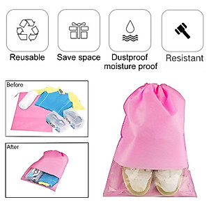 6 Pcs Travel Shoe Bags, ULIFEMALL Large Non-Woven Drawstring Shoes Storage Bag with Transparent Slot Clear Window Portable Waterproof Dustproof Pouch Packing Organizer for Men Women, Pink #1