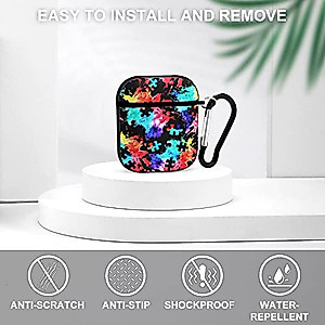Colorful Autism Awareness Puzzle AirPods 2 & 1 Case Cover Gifts with Keychain, Shock Absorption Soft Cover AirPods 2 & 1 Earphone Protective Case for Men Women