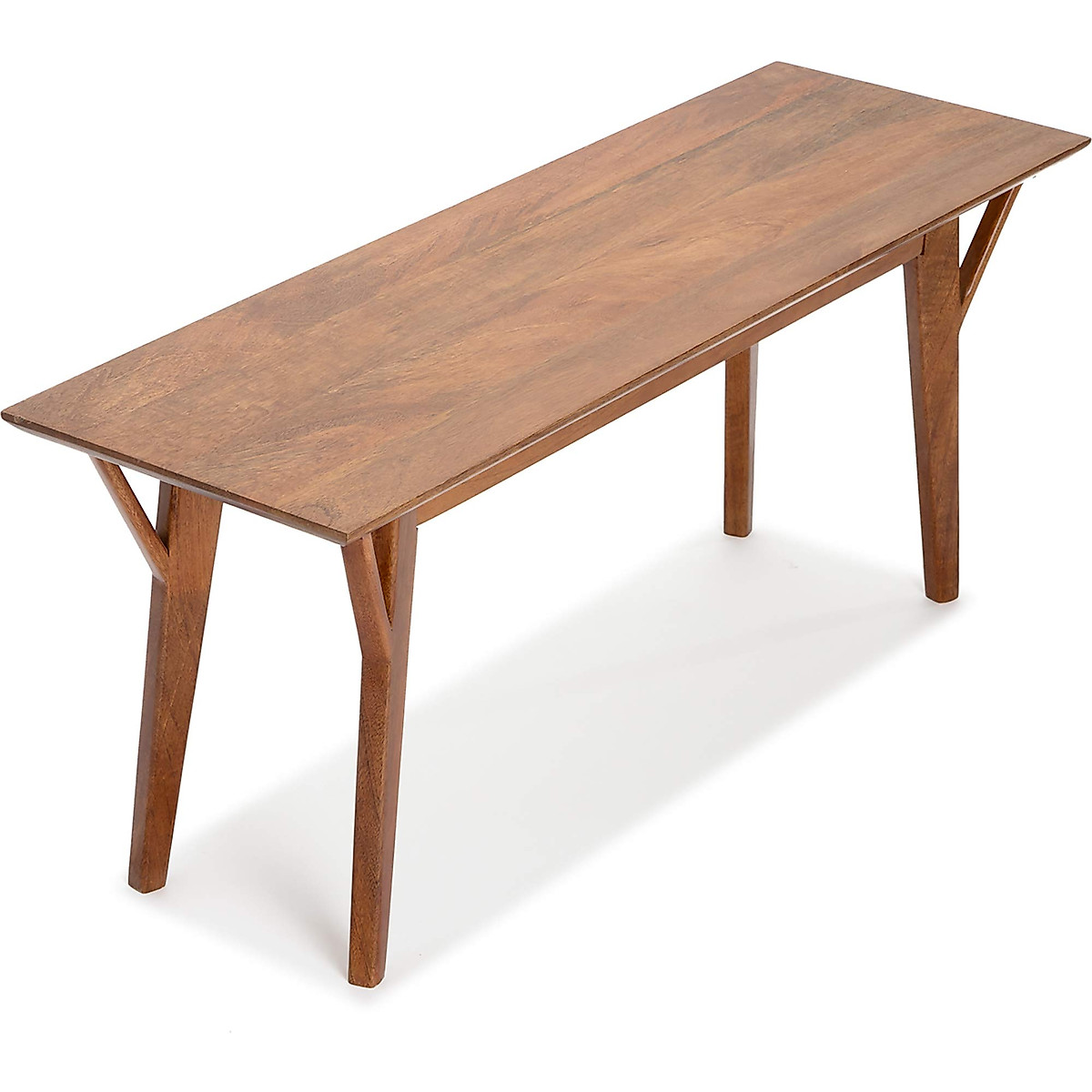 Finch Stratford Mid Century Entryway Bench, Solid Wood Seating for Dining Room or Hallway, Modern Farmhouse Rustic Design, Walnut Brown