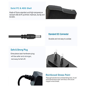 6Volt 2Amp Power Supply Adapter DC 6V Power Cord 100-240V AC to DC Converter 6 Volt 2A 2000mA Power Adapter with 5.5mm x 2.5mm Tip 6V2A Wall Adapter AC/DC Transformer